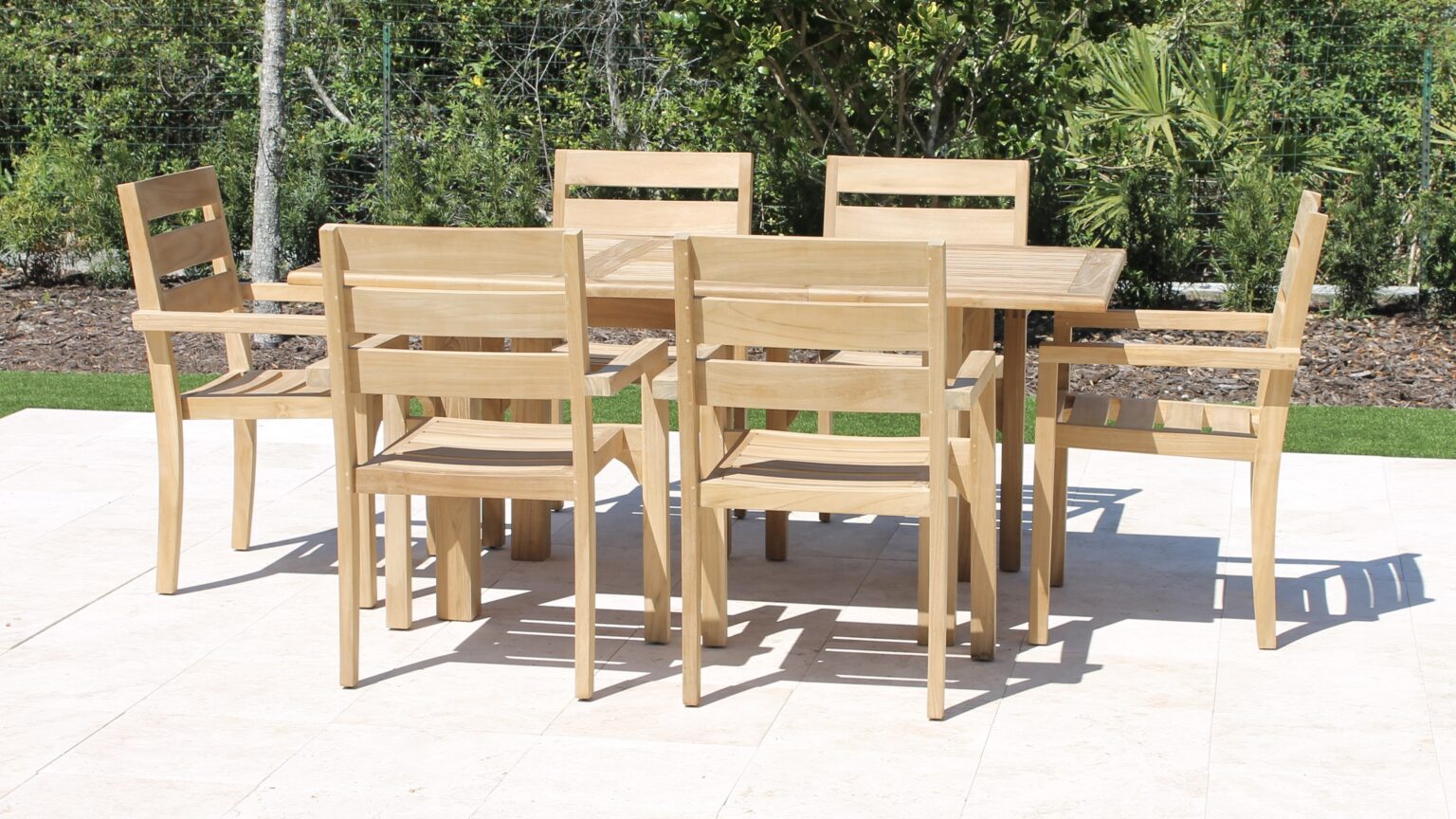 Teak 67in Rectangular Extending Table & South Beach Armchairs – Oceanic ...