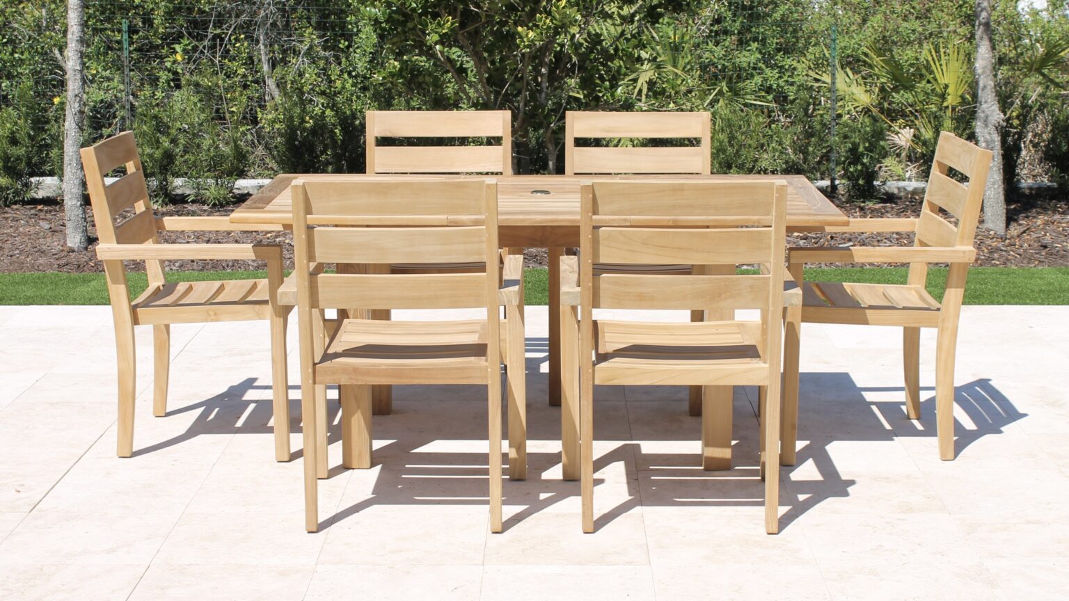Teak 67in Rectangular Extending Table & South Beach Armchairs – Oceanic ...