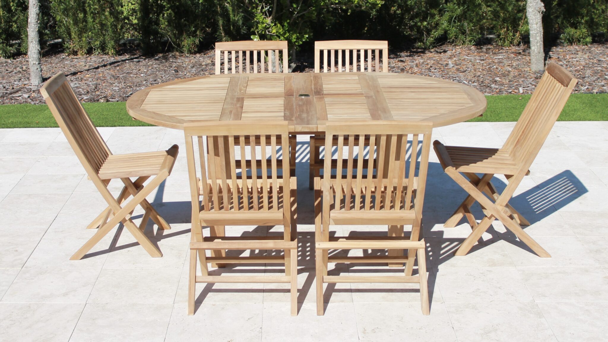 Teak 71in Round Extending Table & 6 Plymouth Chairs Set Plus Free ...